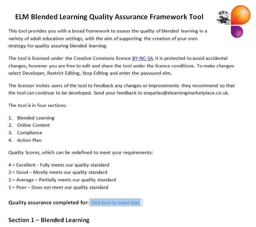 ELM Blended Learning Quality Assurance Framework Tool | eLearning ...